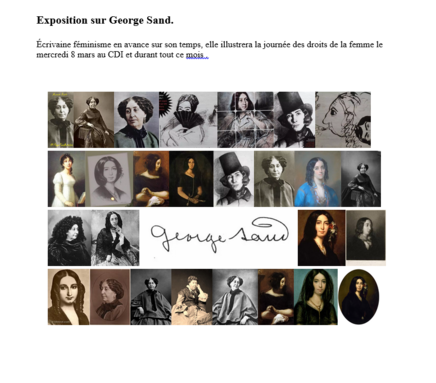 EXPOSITION : George Sand - Actualités - Collège Jeanne Cluzel - MONTMARAULT